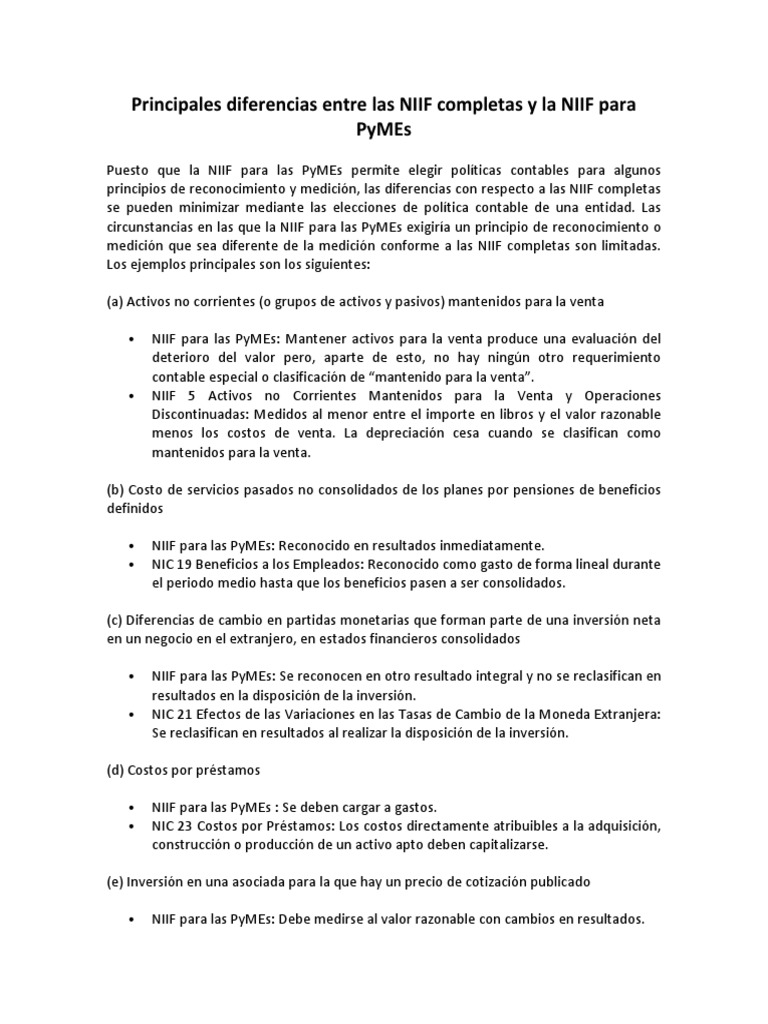 Principales Diferencias Entre Las NIIF Completas y La NIIF para PyMEs | PDF | normas ...