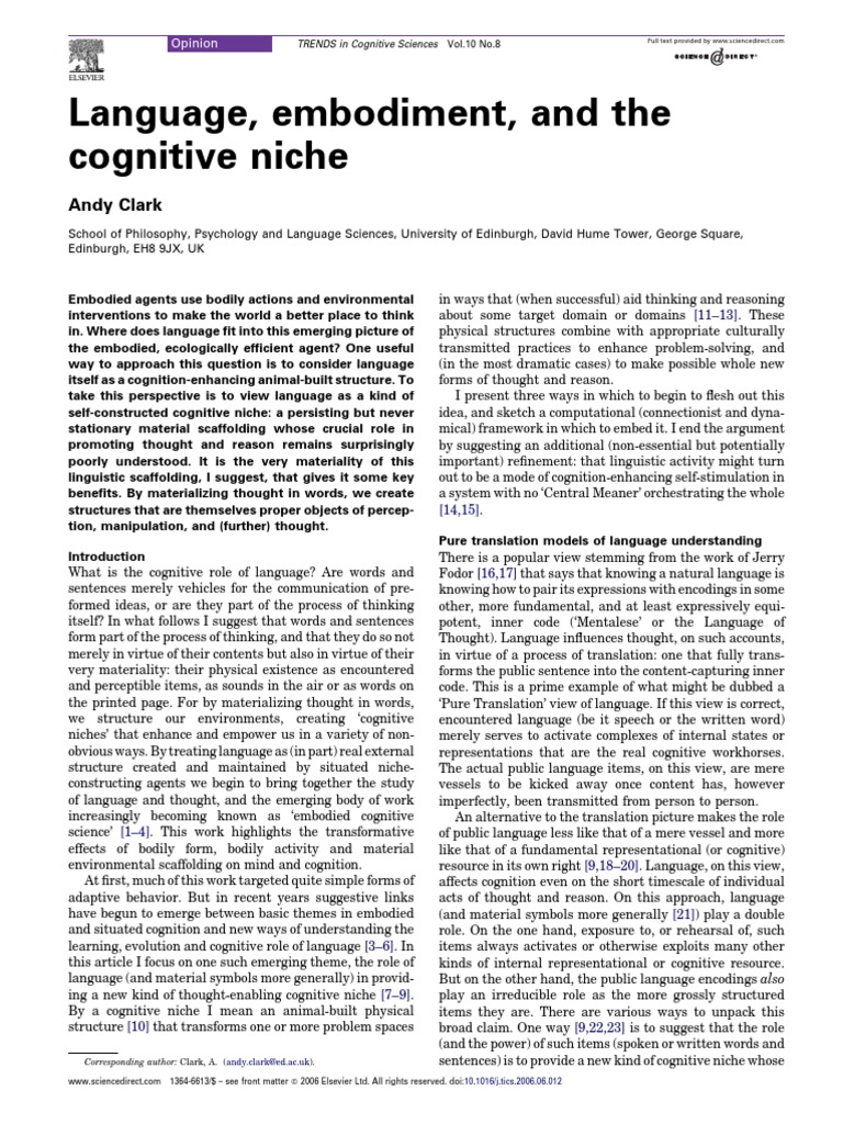 Language, Embodiment, and The Cognitive Niche: Andy Clark | Download ...