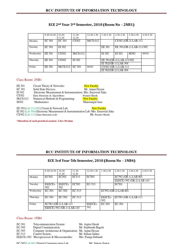 Routine Ece 2nd To 4th | PDF | Computing And Information Technology ...