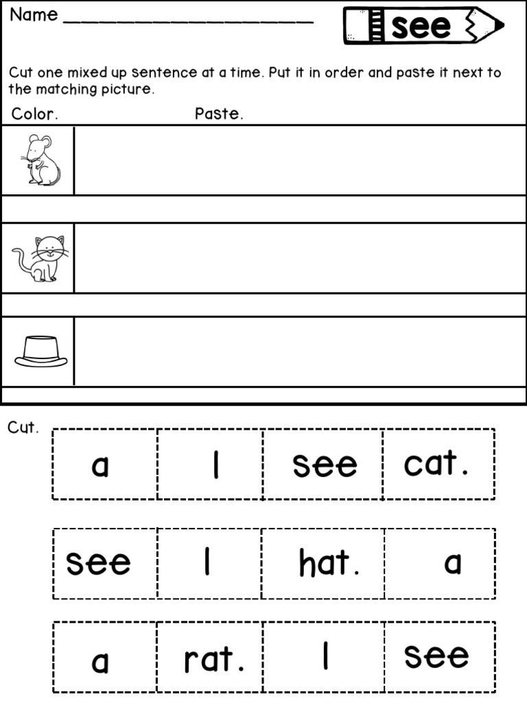 I See A Cat See See I I Hat. Rat A A: Paste. Color | PDF