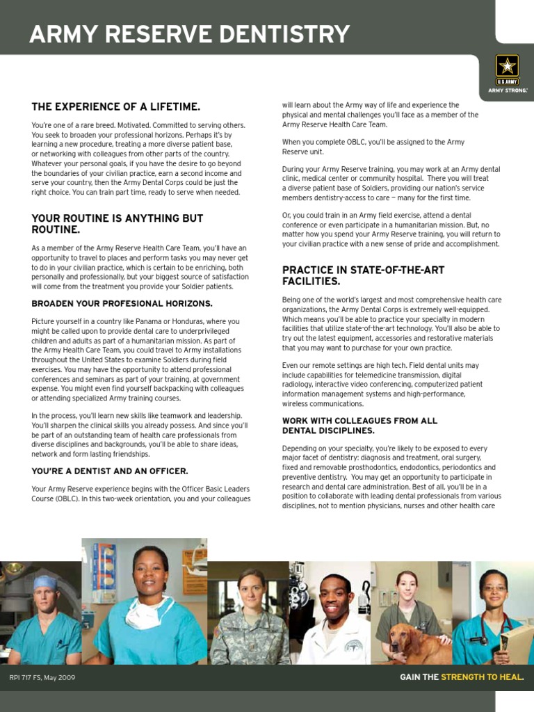 U.S. Army Dental Corps Fact Sheet - Reserve Dentistry | PDF | Dentist ...