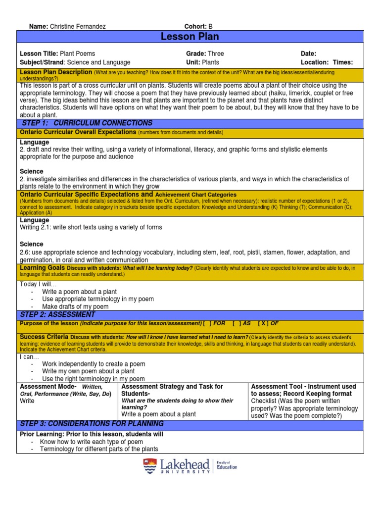 Lesson Plan - Plant Poems 1 | PDF | Educational Assessment | Poetry
