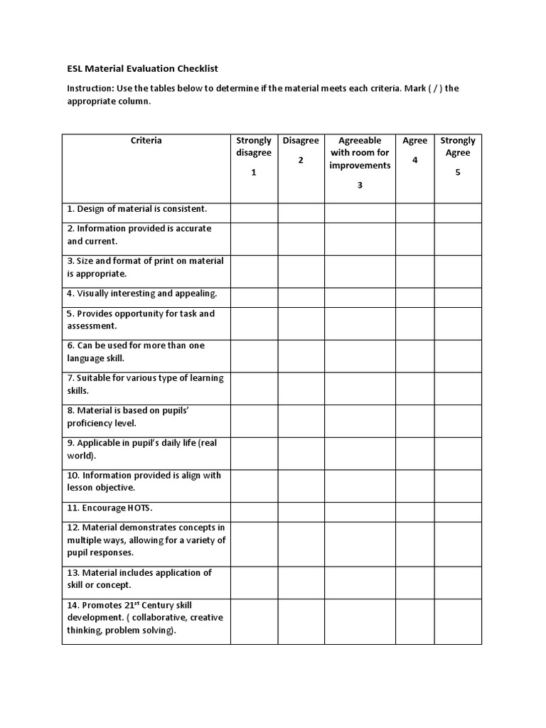 Evaluation Checklist | PDF