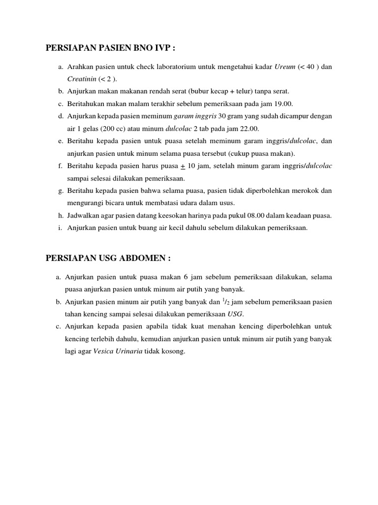 Persiapan Pasien Bno Ivp | PDF