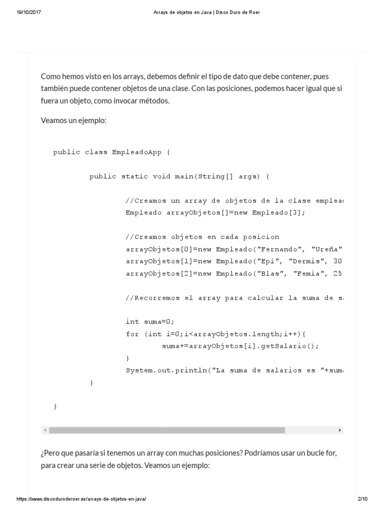 Arrays de Objetos en Java - Disco Duro de Roer | PDF | Java (lenguaje de programación ...