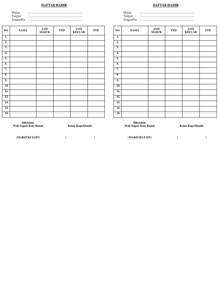 Daftar Hadir,,ronda | PDF