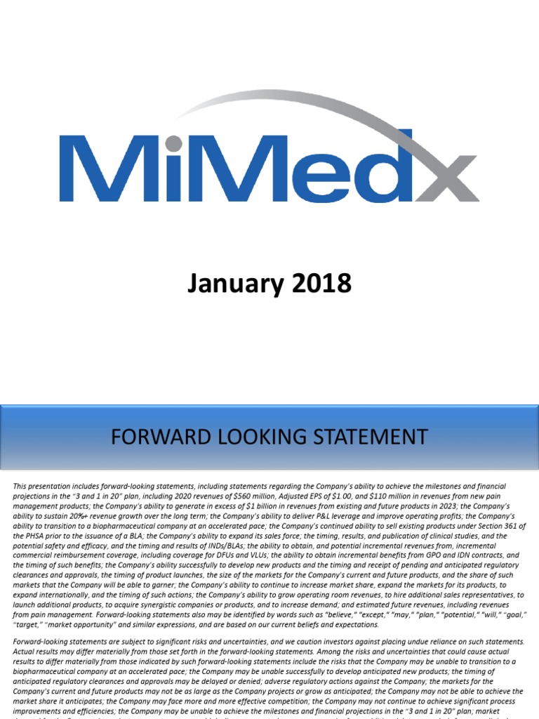 2018 01 10 MiMedx Investor Presentation FINAL | PDF | Osteoarthritis ... 2018 01 10 MiMedx Investor Presentation FINAL | PDF | Osteoarthritis ...