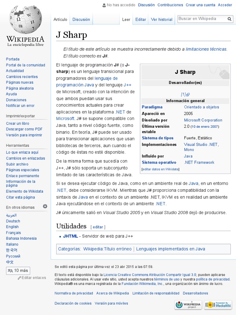 J Sharp - Wikipedia, La Enciclopedia Libre PDF | PDF | Wikipedia | Java ...