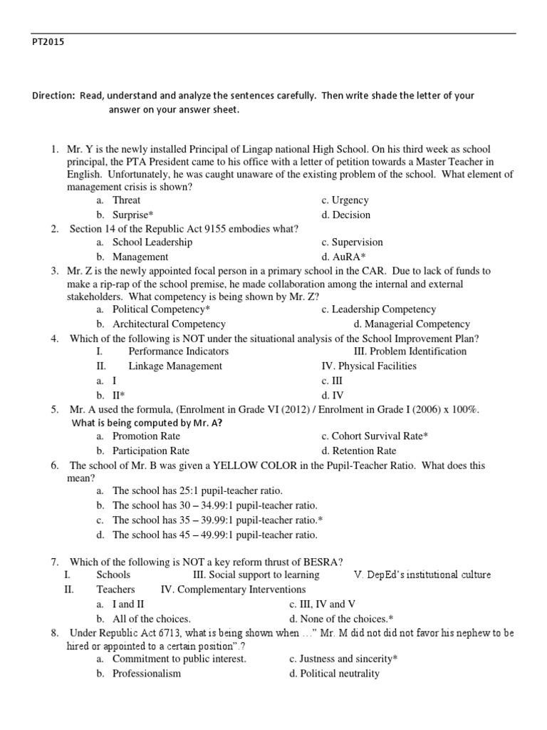 Test Reviewer - Principal | PDF | Flag | Teachers