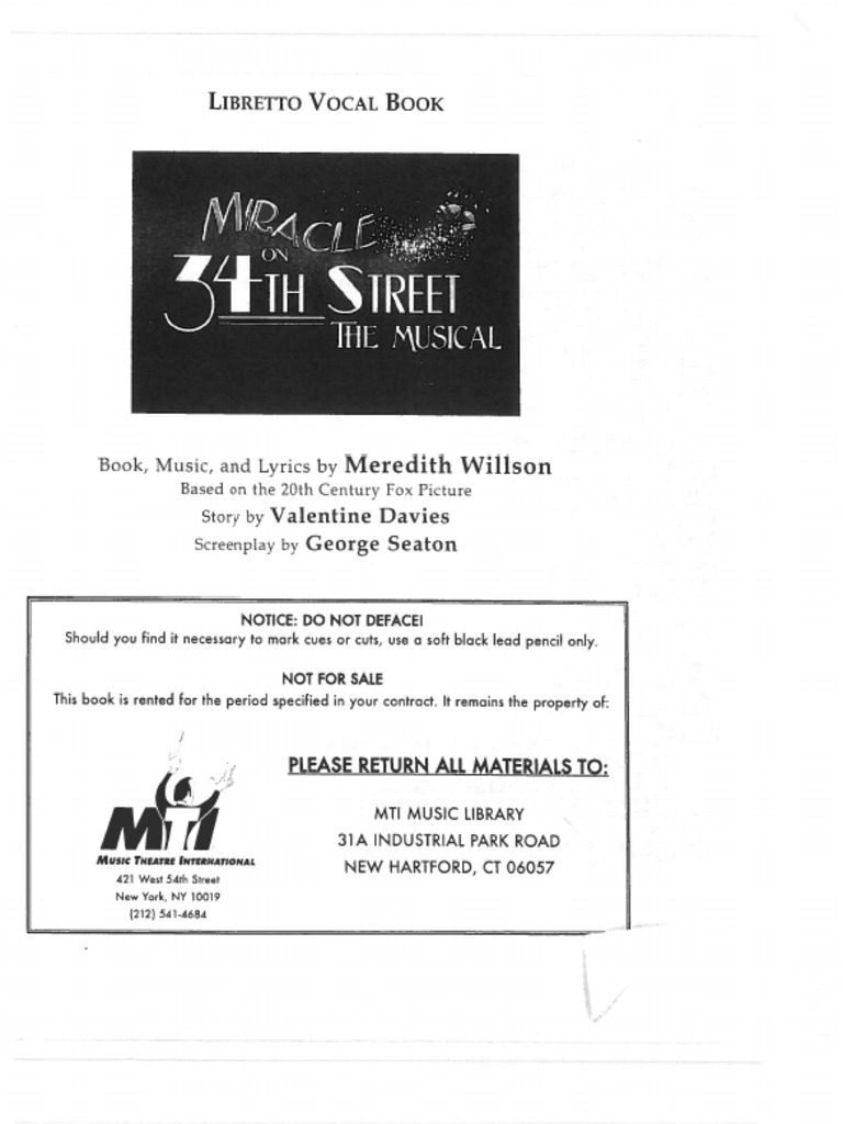Miracle On 34th Street - Libretto Script PDF | PDF