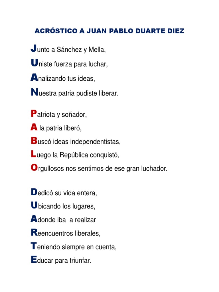 Acróstico de Juan Pablo Duarte | PDF