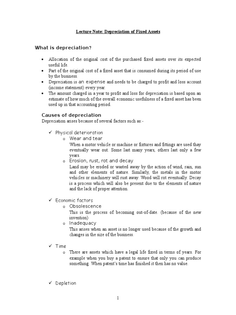 Lecture Note Depreciation | PDF | Depreciation | Book Value