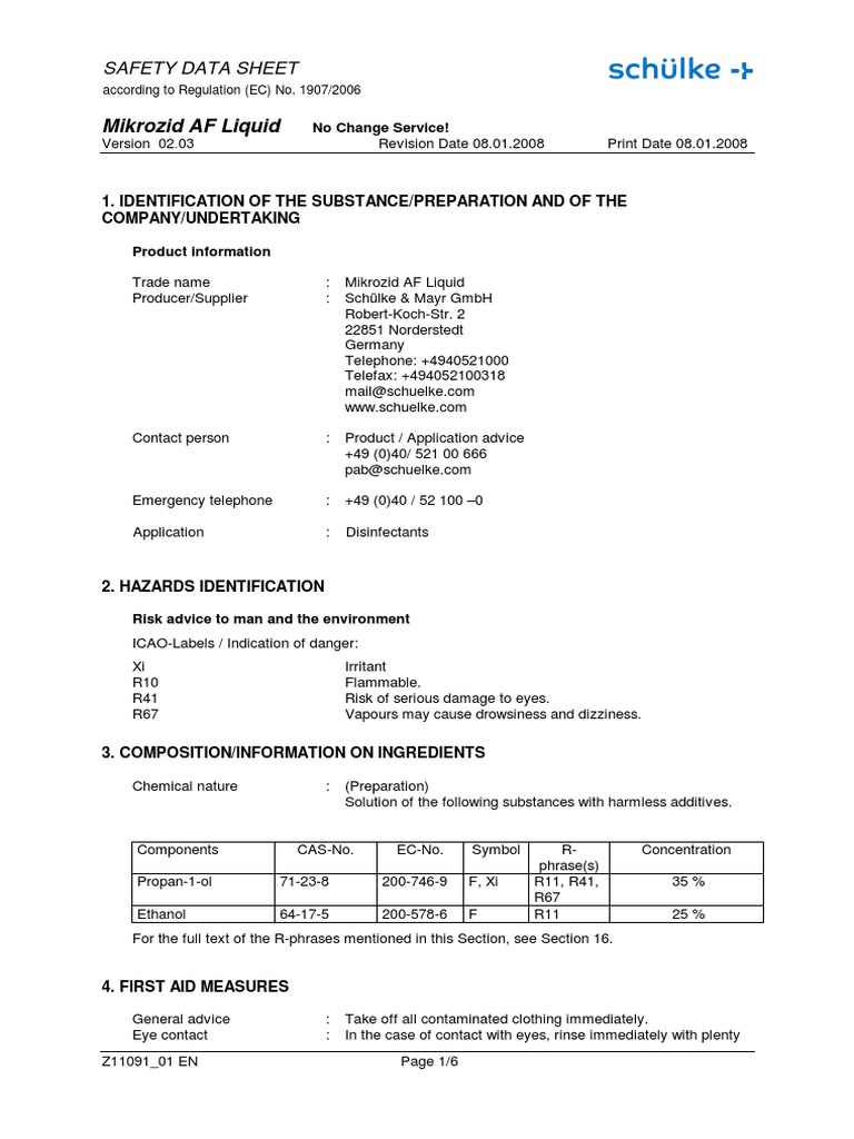MSDS Mikrozid Af Liquid PDF | PDF | Combustion | Carbon Dioxide