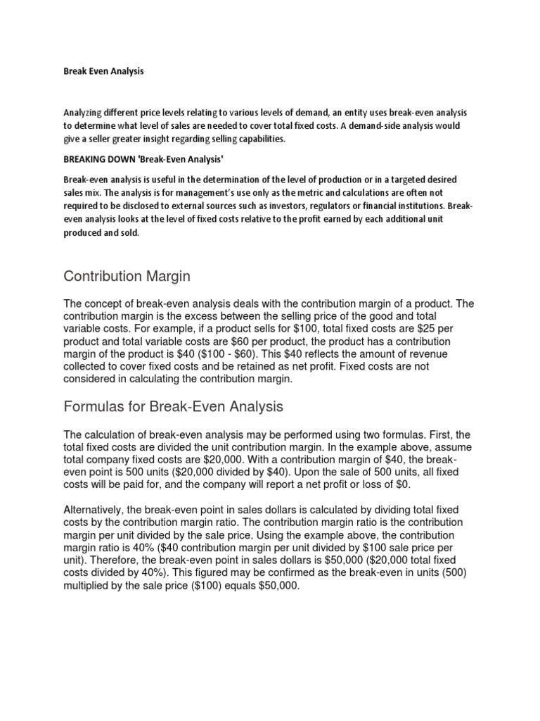 Contribution Margin: Break Even Analysis | PDF