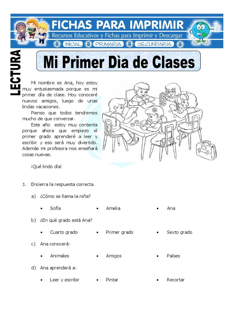 Ficha de Mi Primer Día de Clases para Primaria | PDF