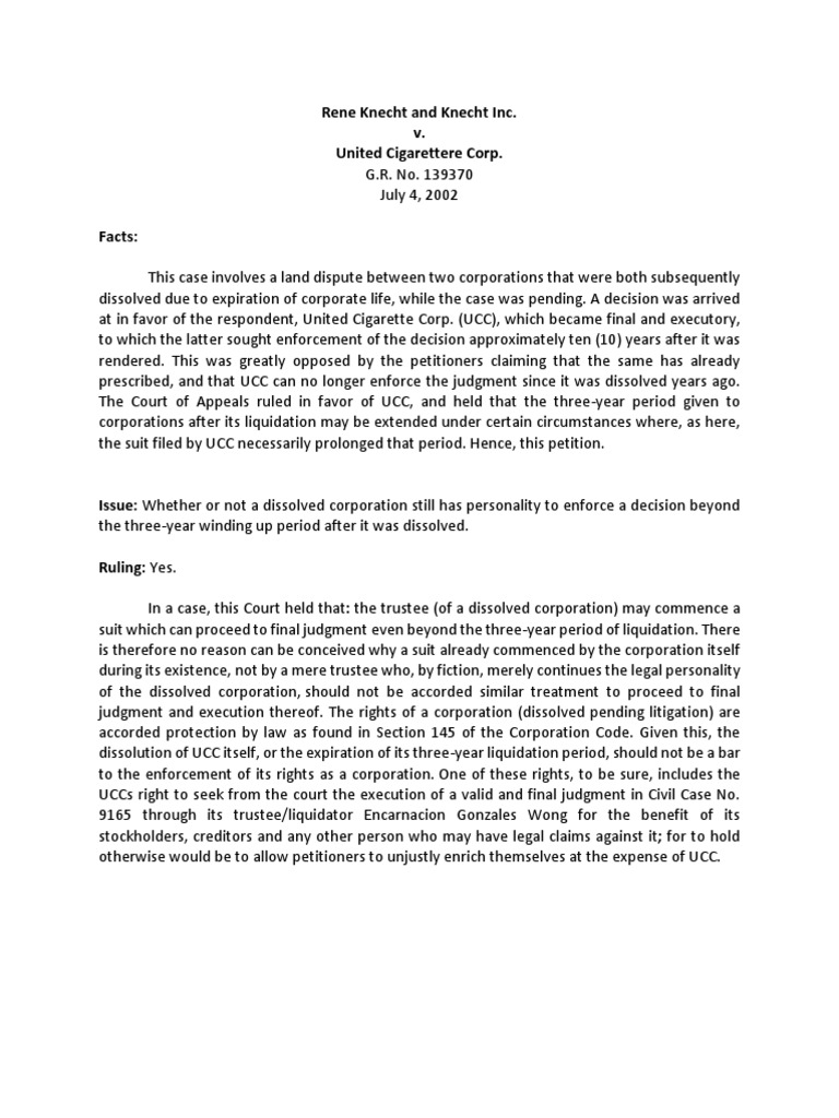 Enforcement Rights of Dissolved Corporations | PDF | Lawsuit | Liquidation
