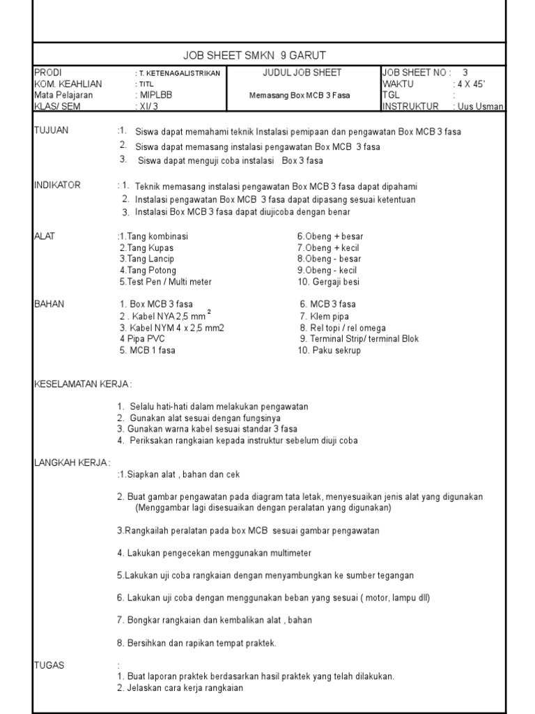 Job Sheet 3 Memasang Box PHB | PDF