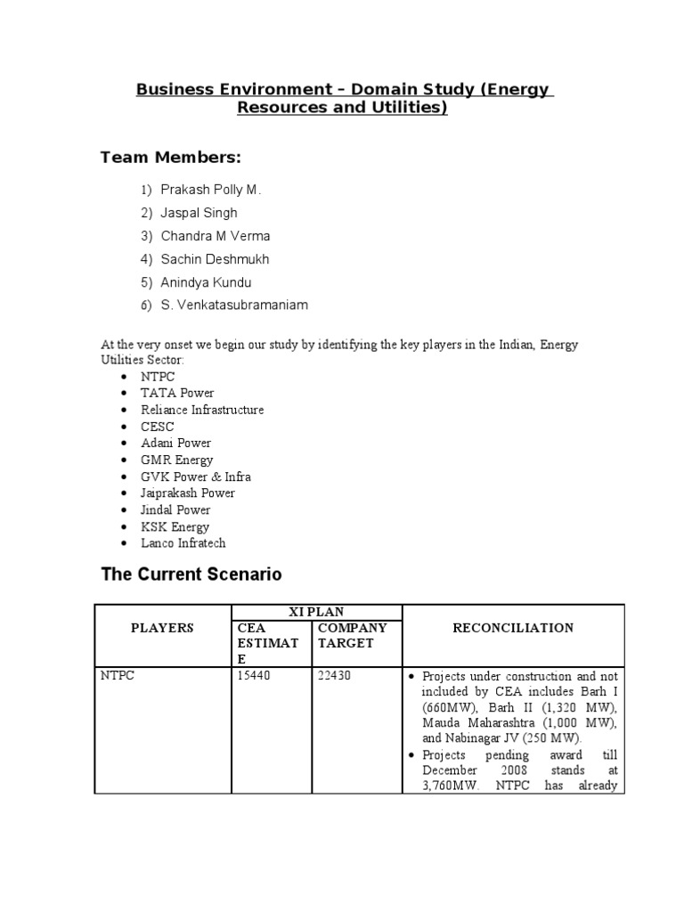 Energy Utilities Sector Study | PDF | Power (Physics) | Electric Power