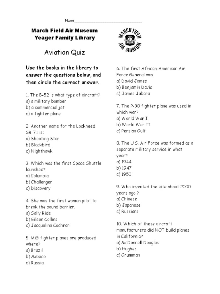 Library Aviation Quiz | PDF | History