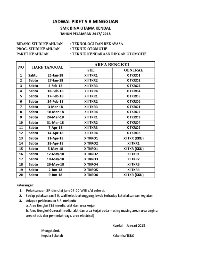 Jadwal Mingguan TKR | PDF