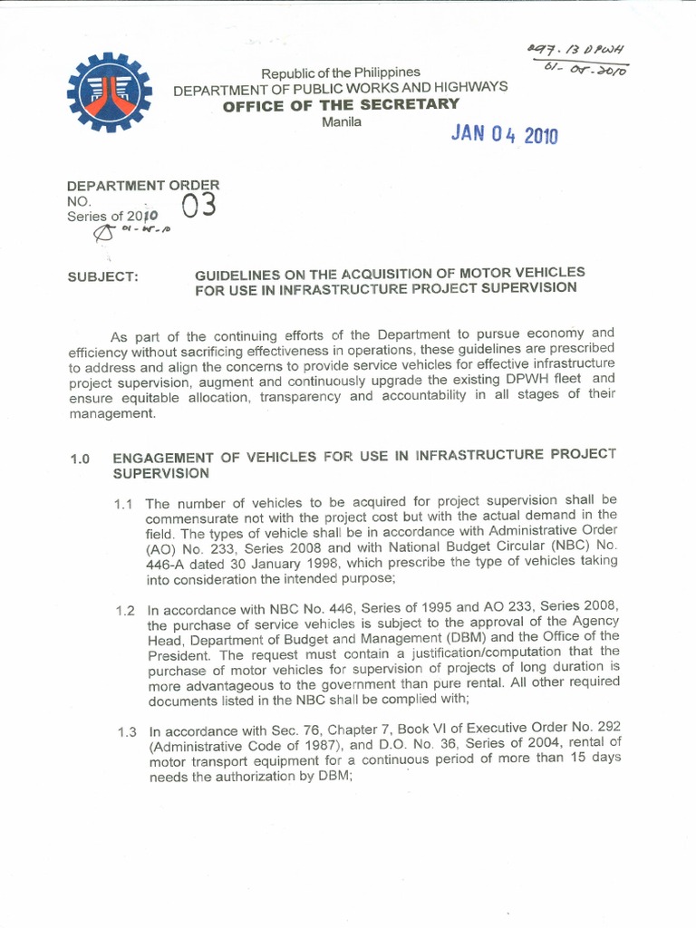 DPWH Vehicle Acquisition Guidelines | PDF | Renting | Vehicles