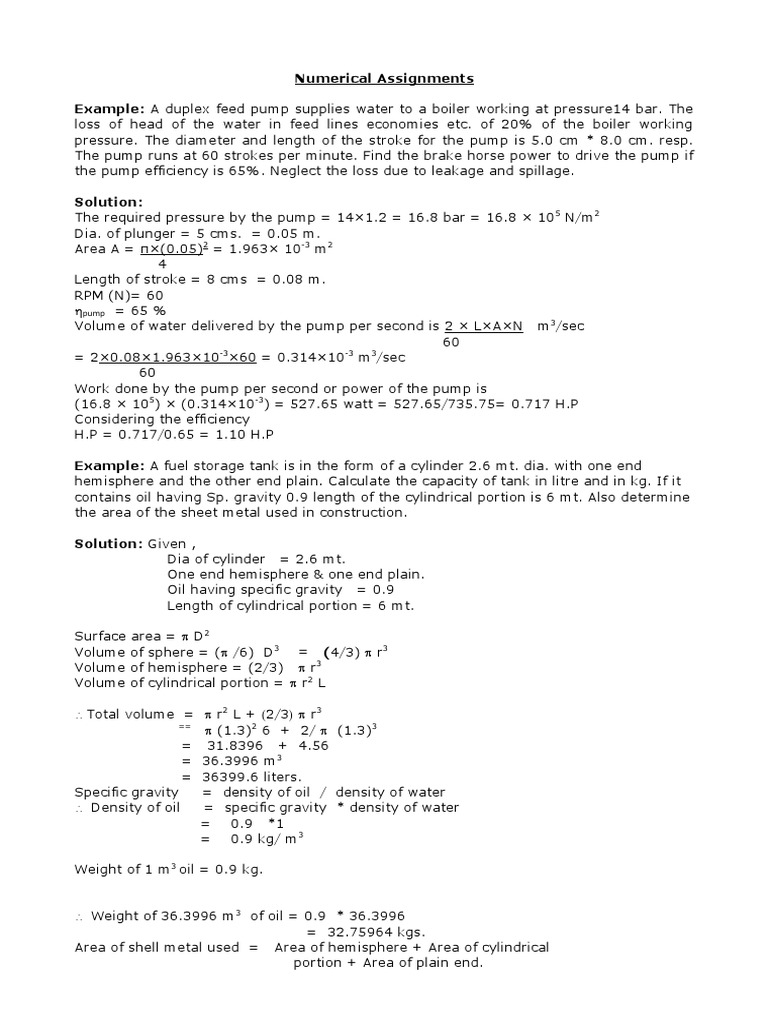 Answer of Numerical Assignments | PDF | Steam Engine | Steam