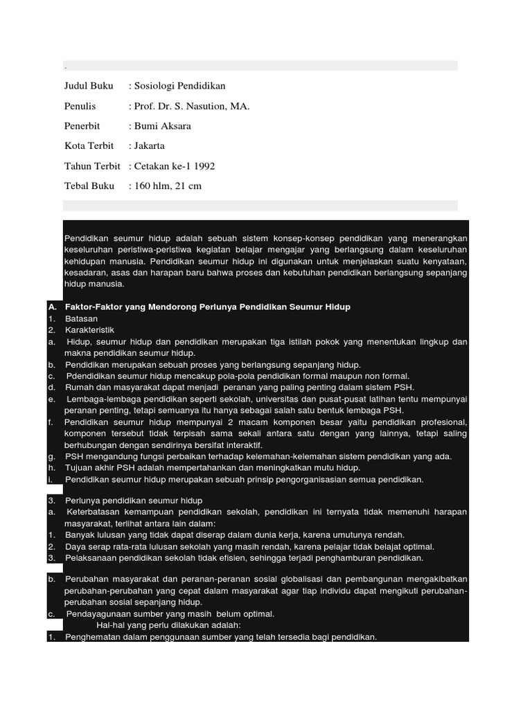 Pendidikan Seumur Hidup | PDF