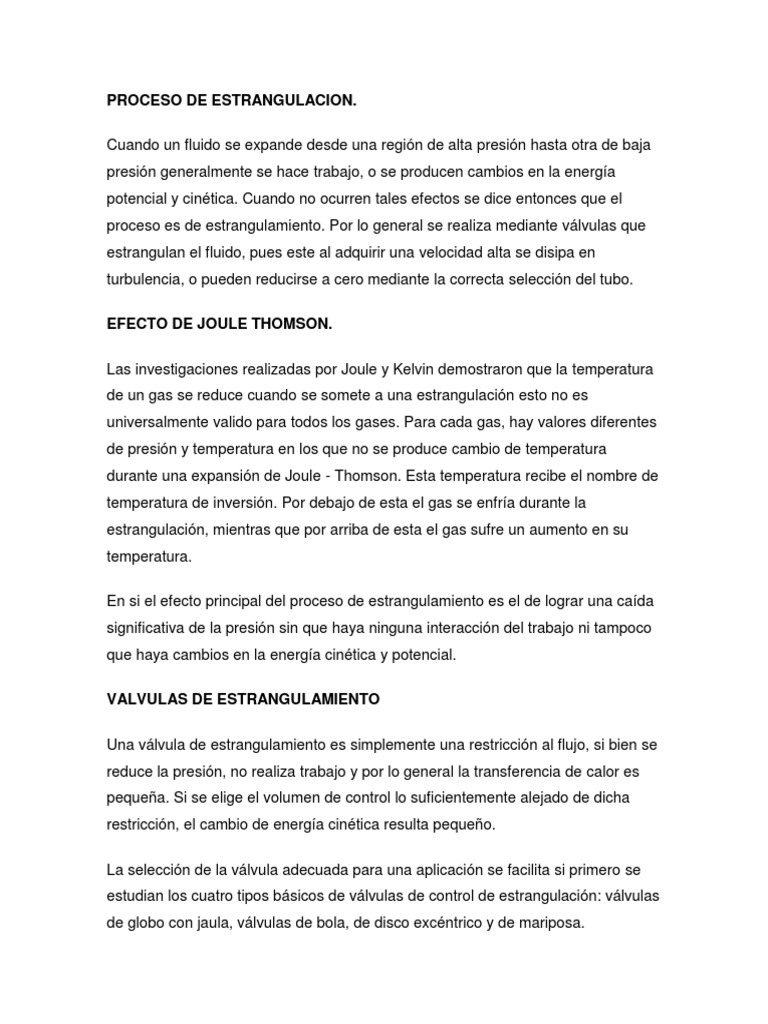 Proceso de Estrangulacion | PDF | Gases | Temperatura