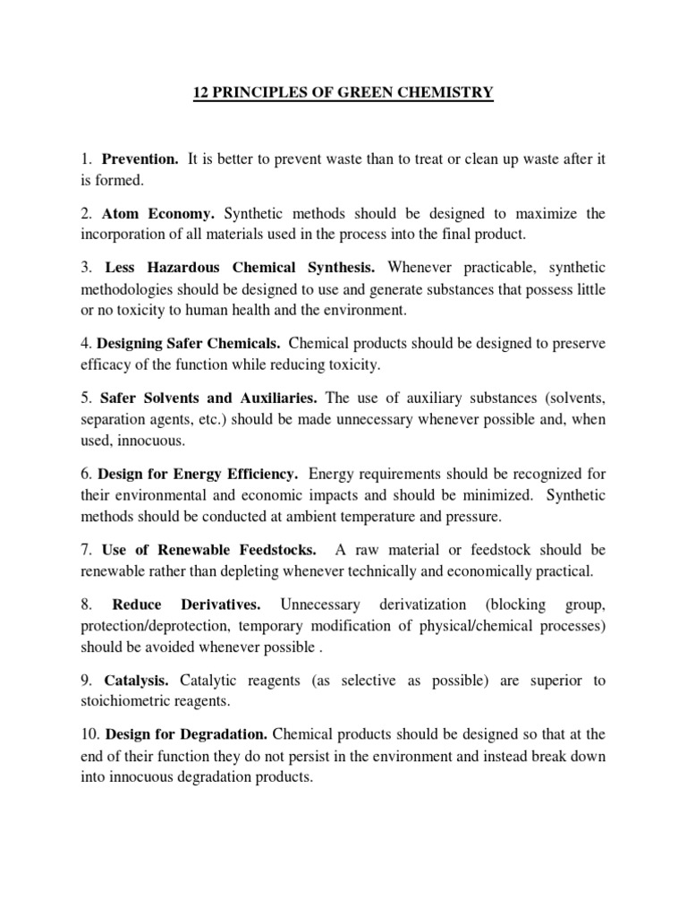 12 Principles of Green Chemistry | PDF | Business | Science & Mathematics