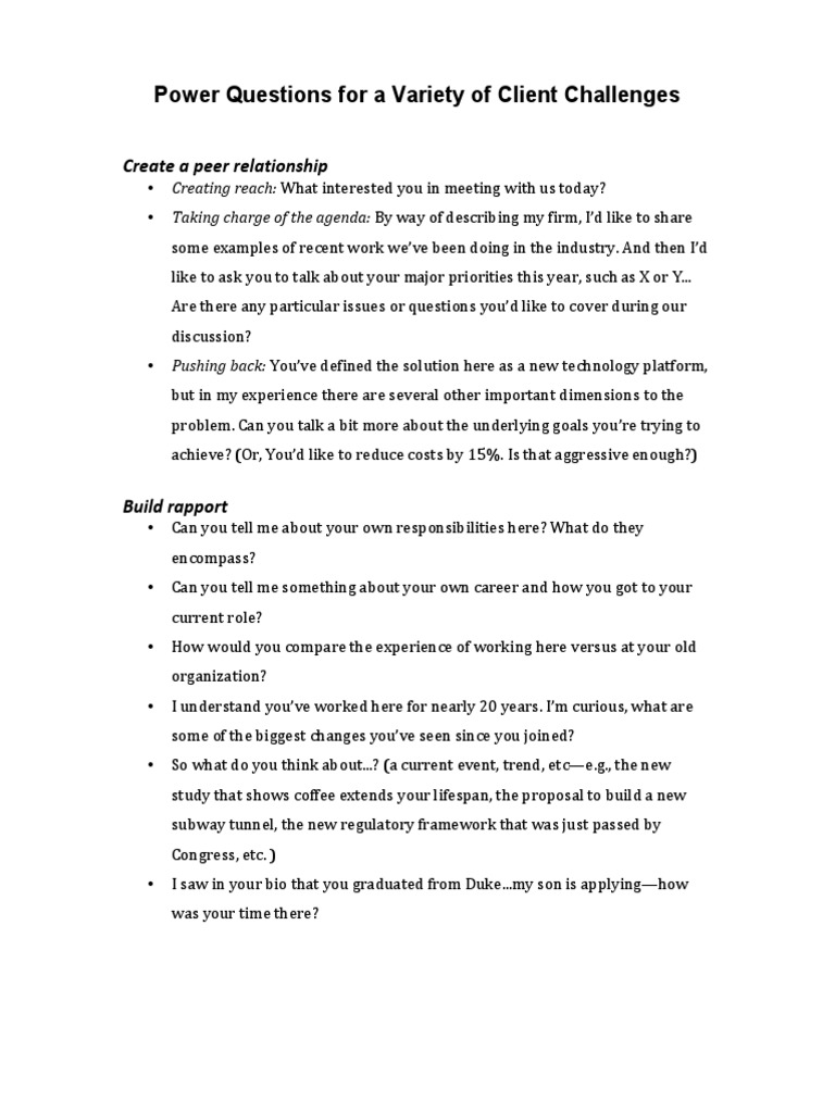 Power Questions Sobel Pdf Strategic Management Psychology 