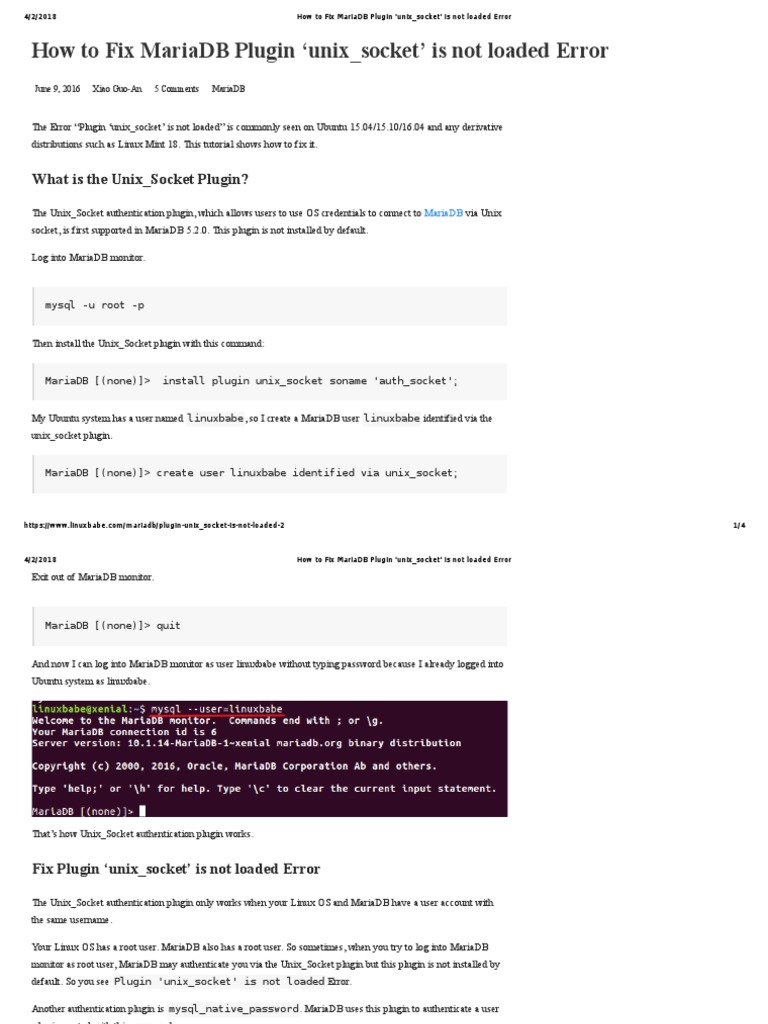 MariaDB - Reparar MariaDB Plugin Unix - Socket Is Not Loaded Error | PDF | Superuser | Secure ...