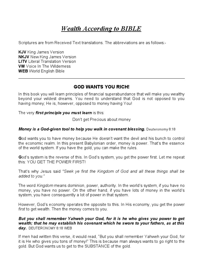 Biblical Wealth Principles | PDF | Tithe | Glory (Religion)