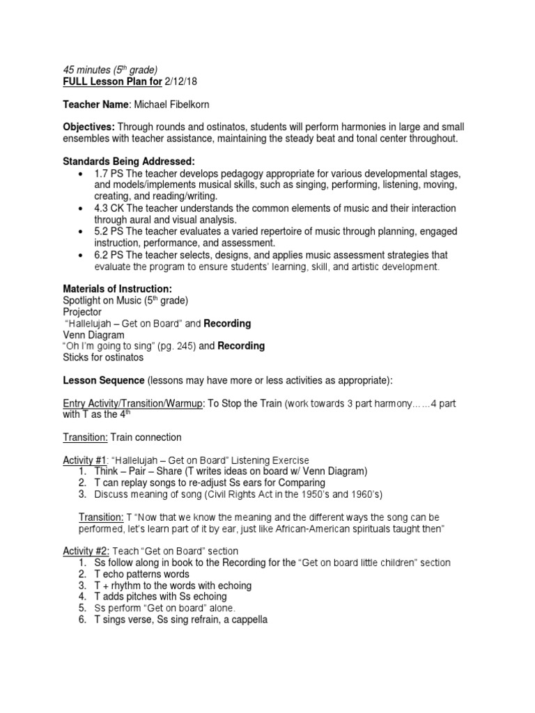 5th Grade Lesson 2-12-18 | PDF | Teachers | Singing