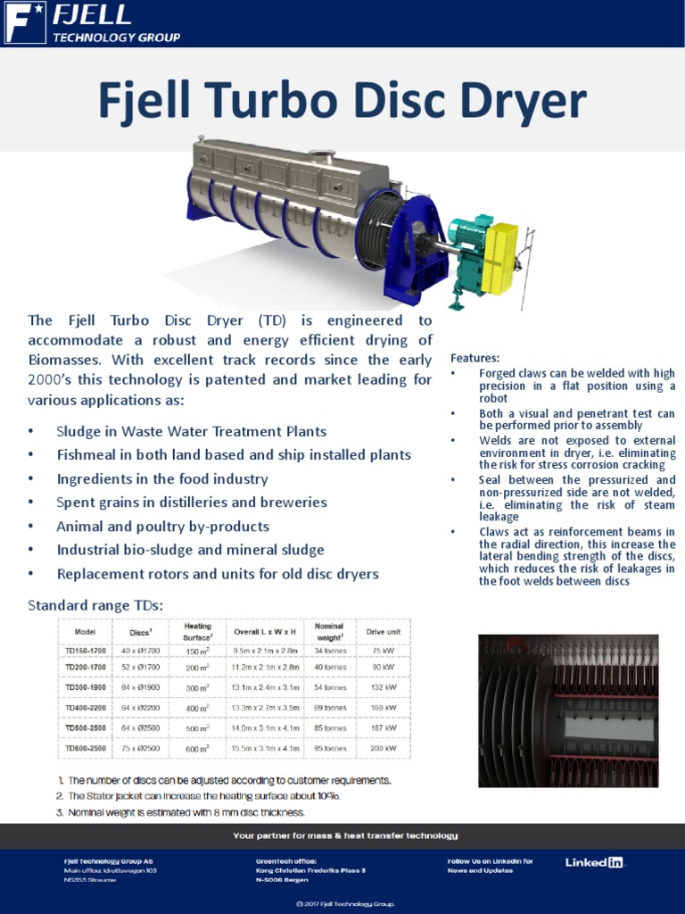Fjell Turbo Disc Dryer for Energy Efficient Biomass Drying | PDF