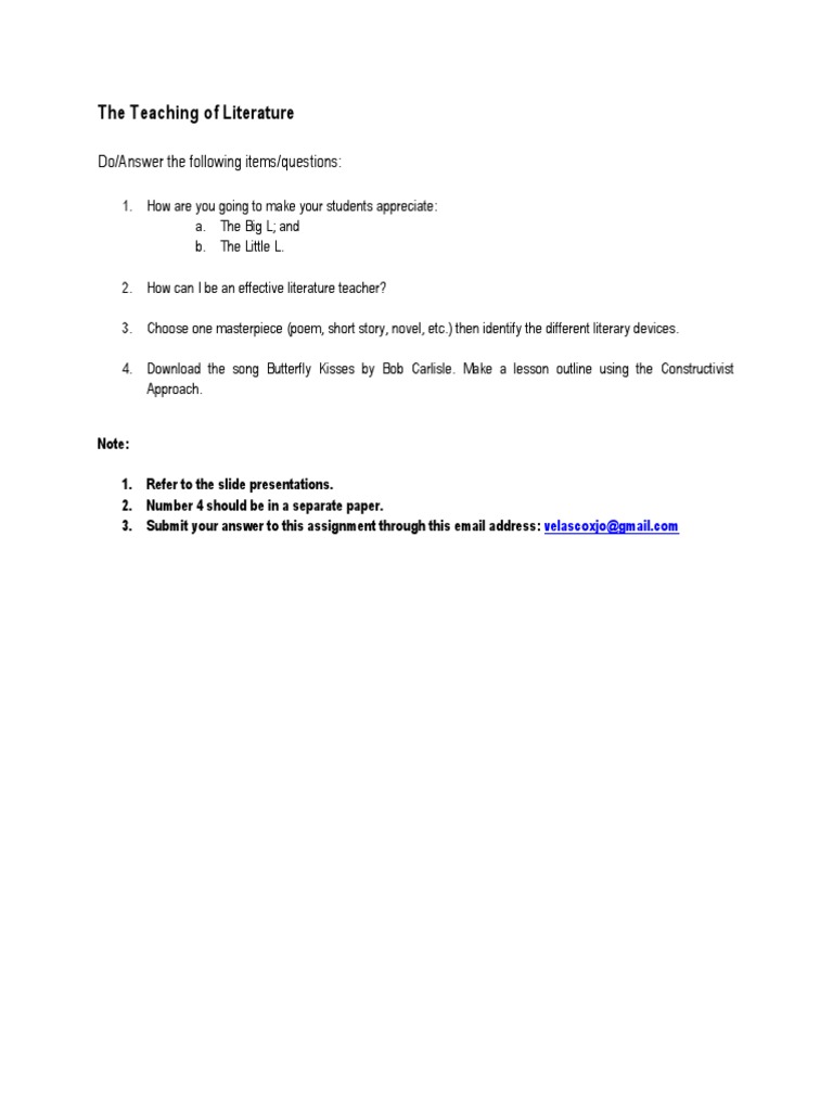 The Teaching of Literature: Do/Answer The Following Items/questions ...