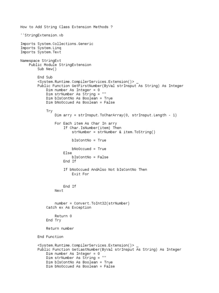 String Extension Methods 2 Pdf Visual Basic Net String Computer Science 
