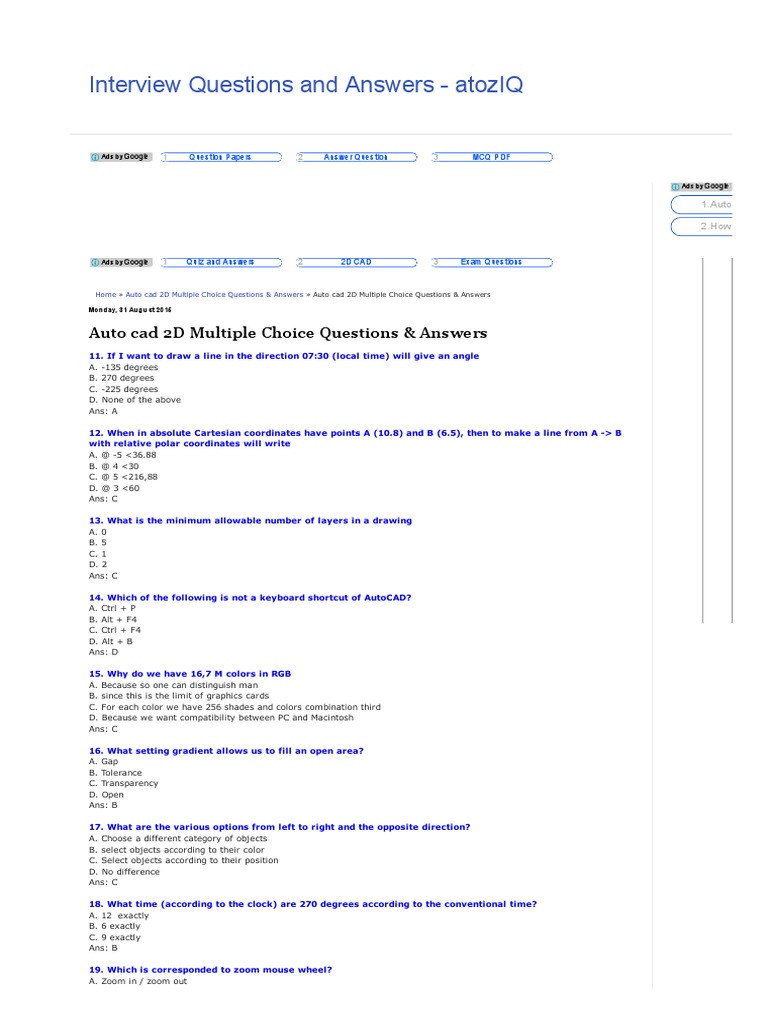 Auto Cad 2D Multiple Choice Questions & Answers _ Interview Questions and Answers - AtozIQ ...