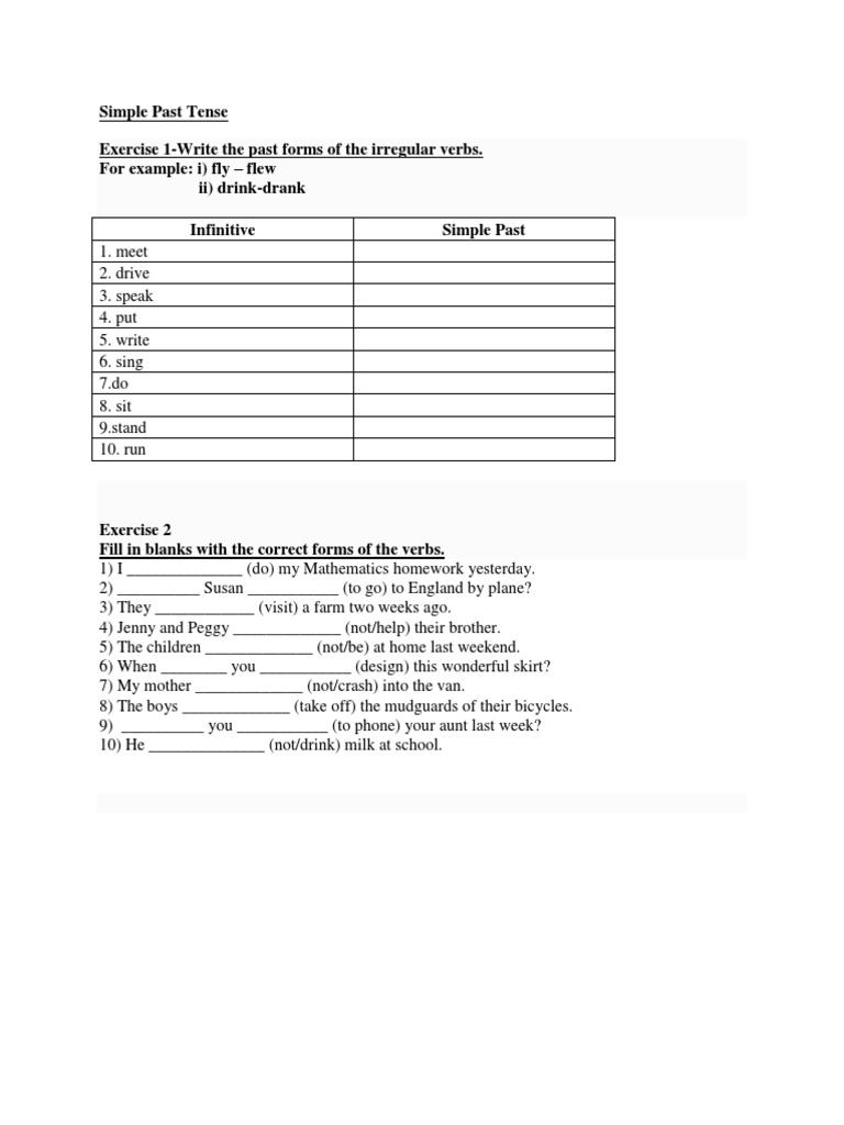 Simple Past Tense - Exercise | PDF