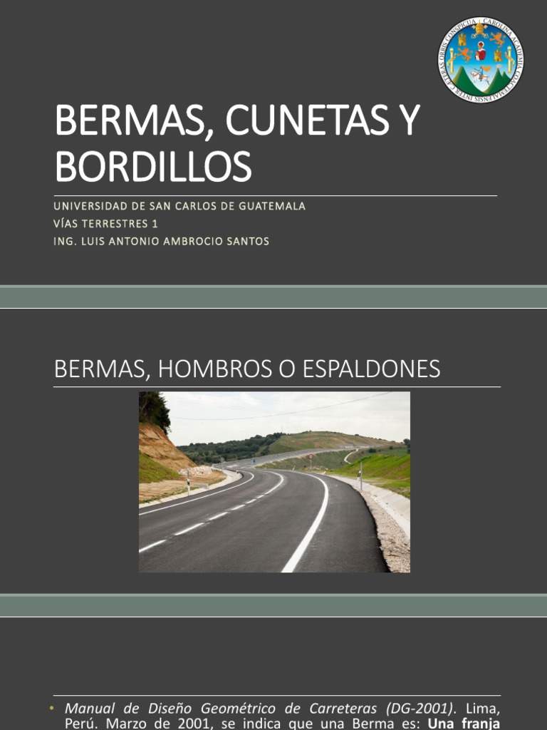 Bermas, Cunetas y Bordillos | PDF | La carretera | Ingeniería de Transporte