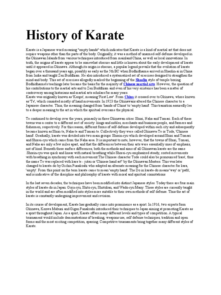 History of Karate: Shaolin Chinese Martial Arts | PDF | Karate | Shotokan