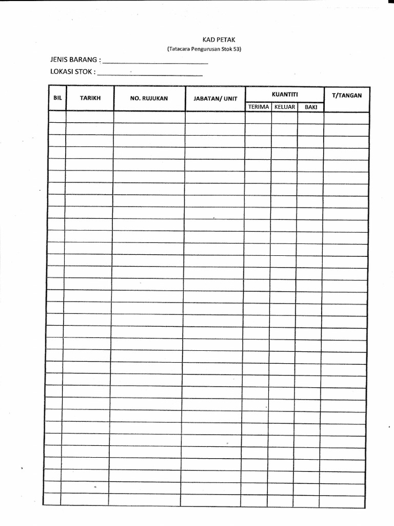 Borang Stok Kad Petak Tps 53 | PDF