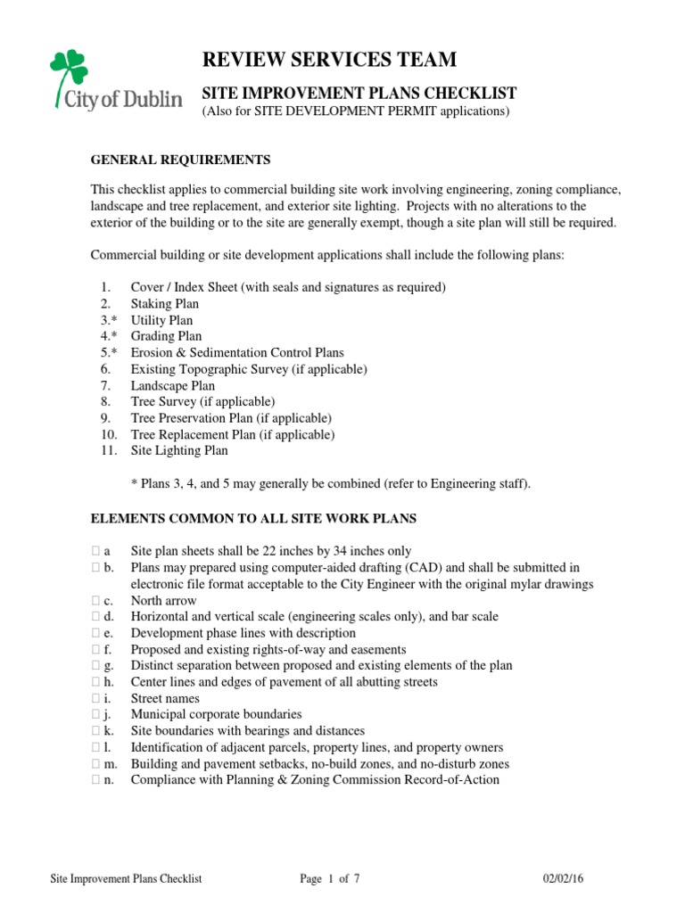 Site Improvement Plans Checklist | PDF | Land Lot | Easement