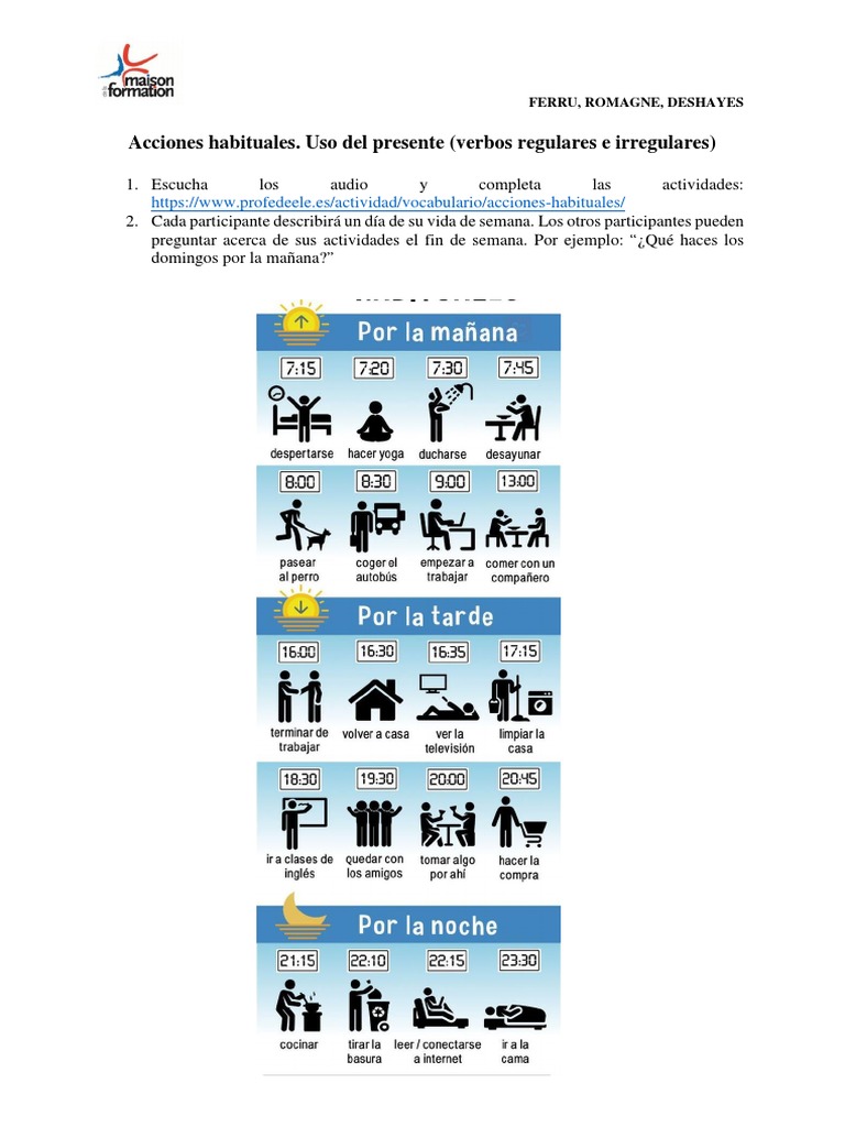 Acciones Habituales Presente Regular e Irregular | PDF
