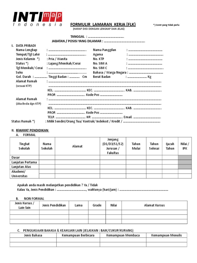 Form Biodata Pelamar - 1 | PDF