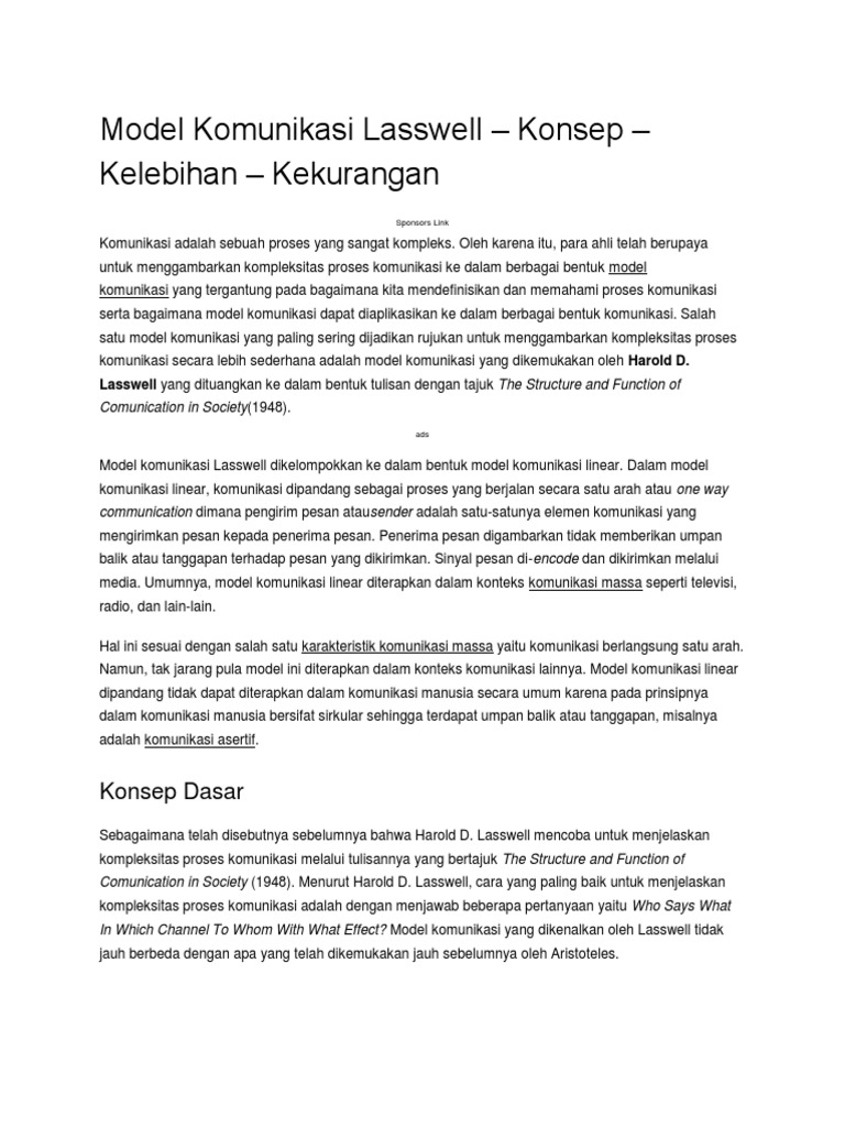 Model Komunikasi Lasswell | PDF