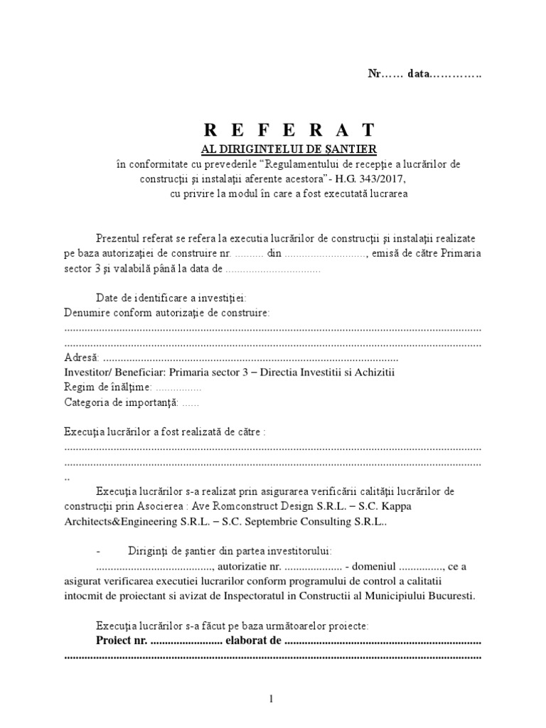 Model referat diriginte santier