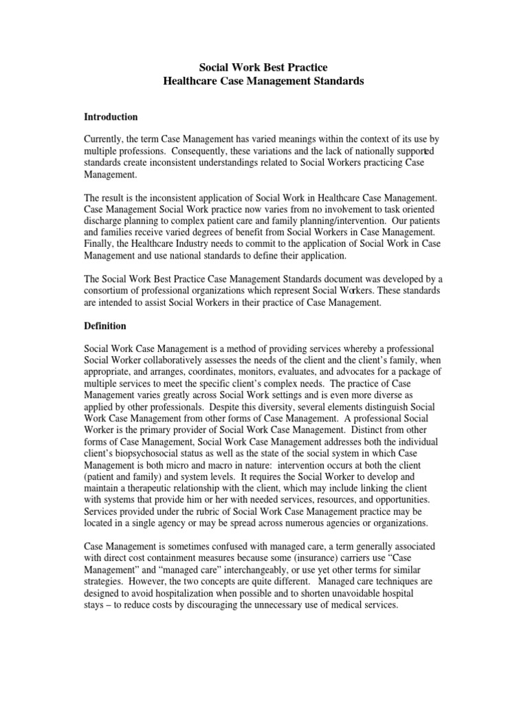 Defining Social Work Case Management: National Standards for Quality ...