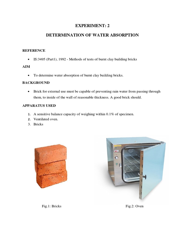 Experiment: 2 Determination of Water Absorption: Reference | PDF | Home ...