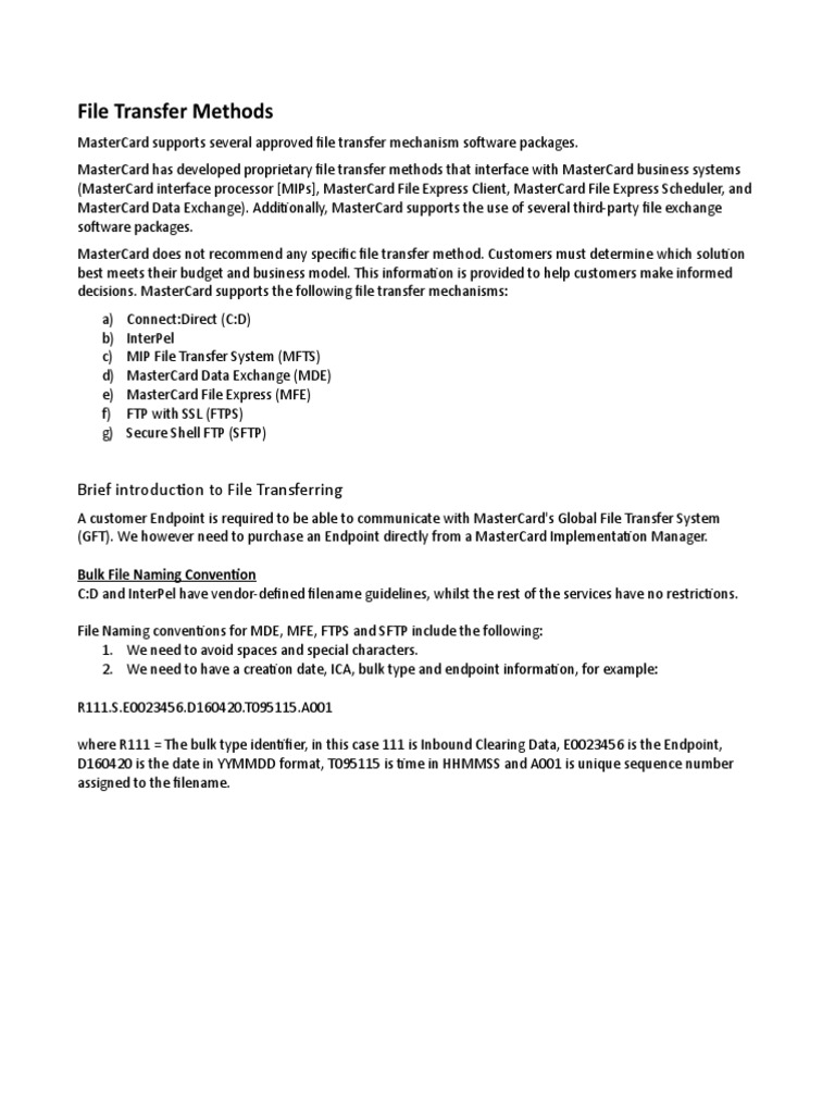 FileTransferMethods MasterCard | Download Free PDF | Secure Shell | File Transfer Protocol