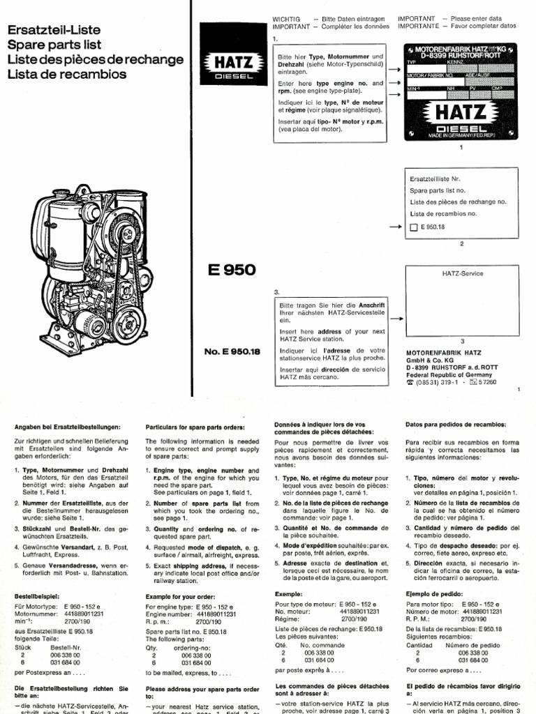 Spare Parts List E950 PDF | PDF